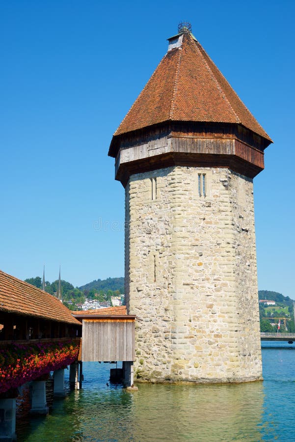 Chapel Bridge in Lucerne stock photo. Image of lake - 166371108