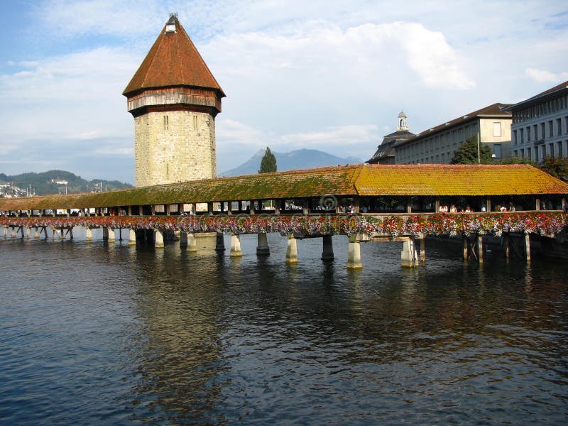 Chapel Bridge and the Water Tower, Lucerne Stock Image - Image of ...