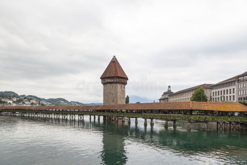 Chapel Bridge and Water Tower in Luzern, Switzerland. Stock Image ...