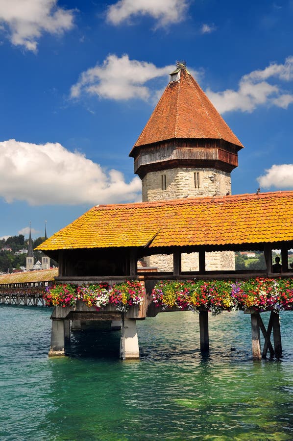 Chapel Bridge and Water Tower, Luzern, Switzerland Stock Image - Image ...