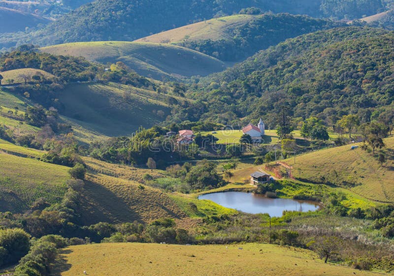 Chapel and a Lake in a Green Wooded Valley Stock Photo - Image of ...