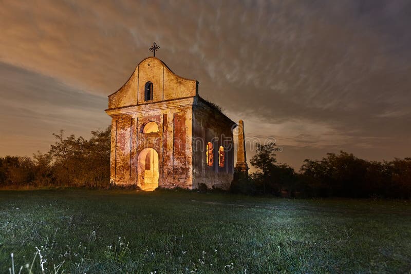 Chapel ruin at night stock image. Image of spooky, clouds - 298694045