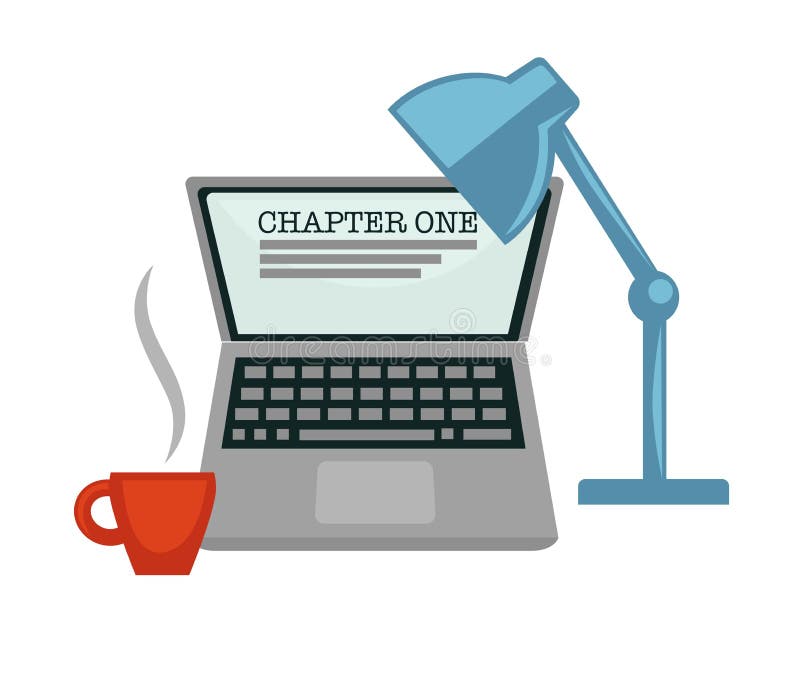 Chapter One Writing Novel Laptop and Lamp Coffee Cup Stock Vector ...