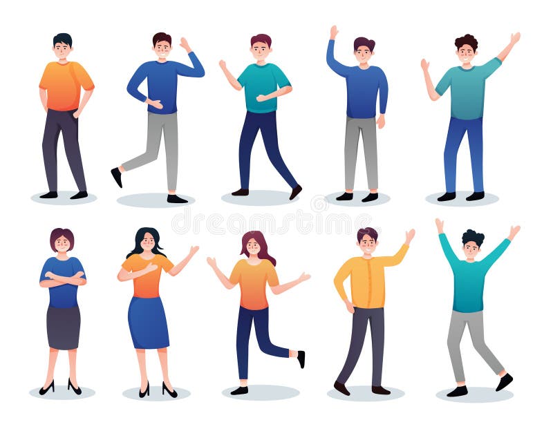 Set of Character People Various Movements Vector Illustration Stock ...