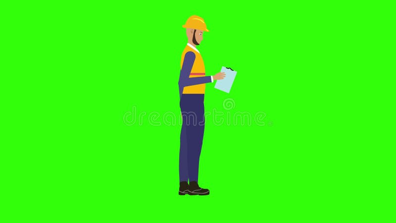 Character Animation of Construction Engineer, Looking on the Project ...