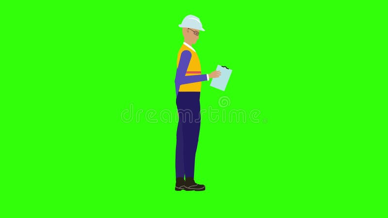 Character Animation of Construction Engineer, Looking on the Project ...