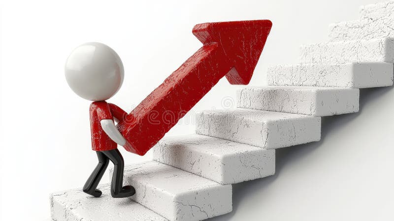 Character Ascending Stairs with Red Arrow Element Stock Illustration ...