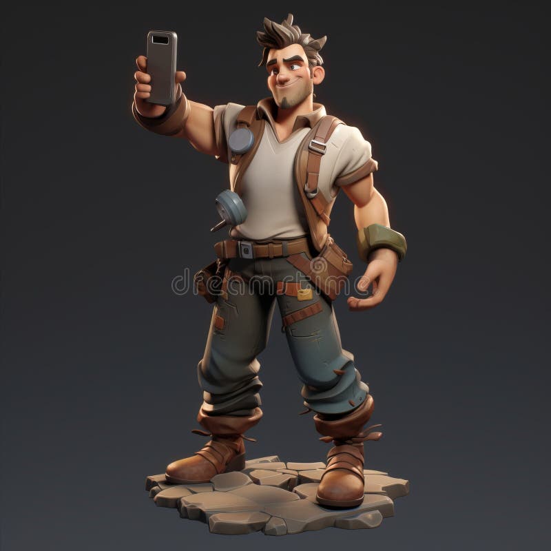 Game Character Capturing a Moment with a Cell Phone Stock Illustration ...