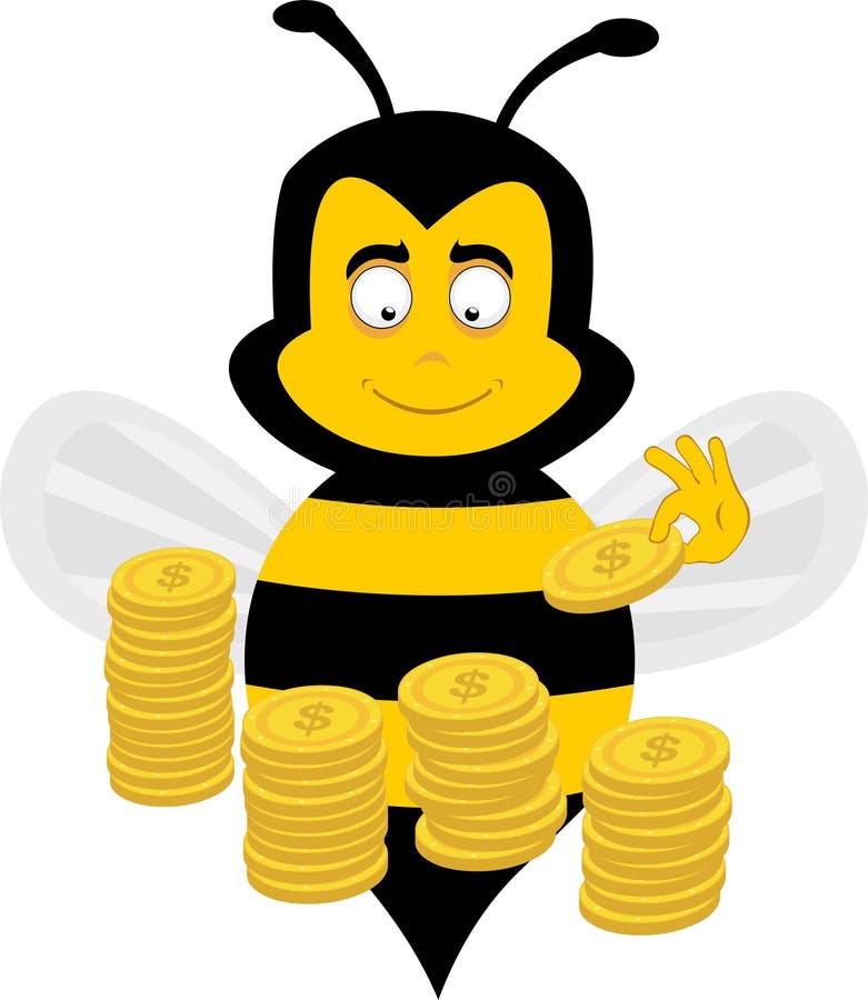 Character Bee Bug Cartoon Count Stack Coin Stock Vector - Illustration ...