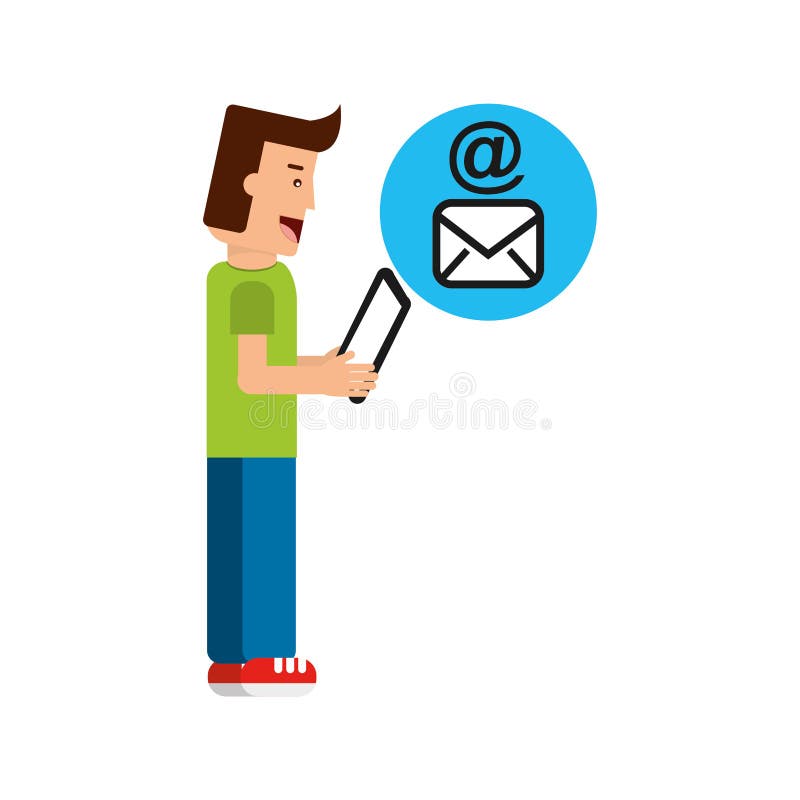 Character Boy with Tablet Email Mail Stock Vector - Illustration of ...