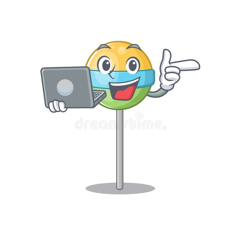 Character with Bring Laptop Round Lollipop Cartoon Shape Stock Vector ...