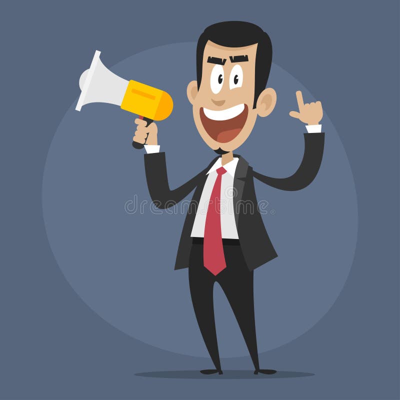 Character Businessman Disgruntled Speaks in Megaphone Stock Vector ...