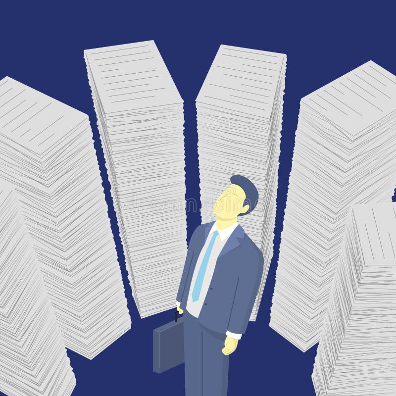 Character Businessman among Piles of Documents. the Concept of ...