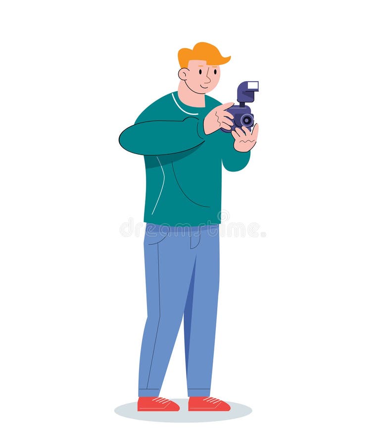 Character with Camera Take a Photo Vector Illustration Stock Vector ...