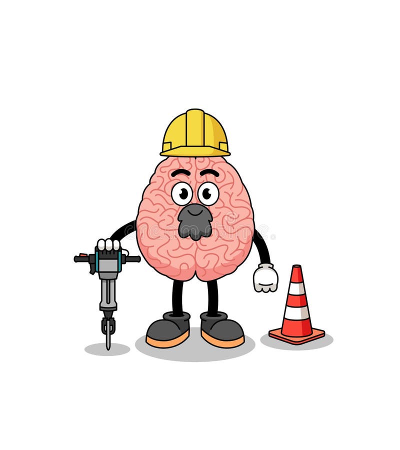 Character Cartoon of Brain Working on Road Construction Stock Vector ...