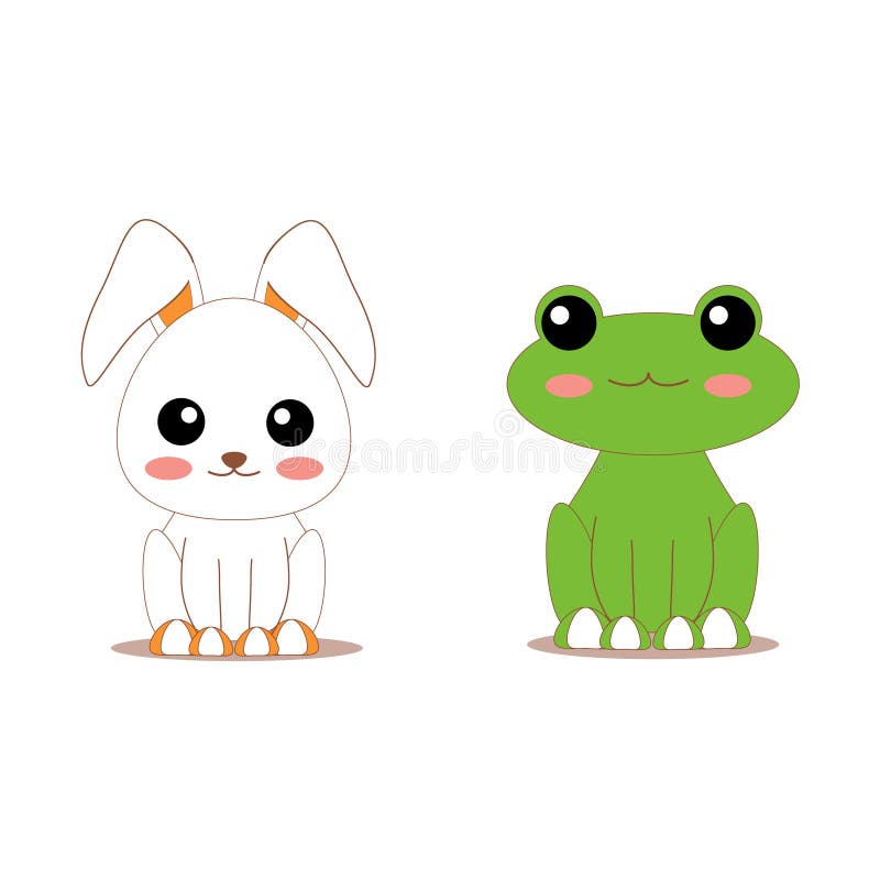 Character Cartoon Design. Kawaii Rabbit, Frog Character Stock Vector ...