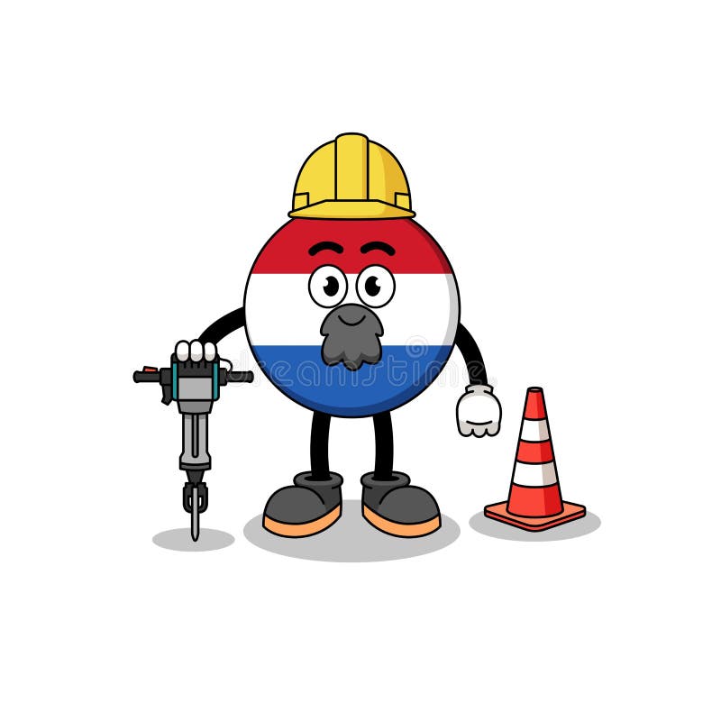 Character Cartoon of Netherlands Flag Working on Road Construction ...