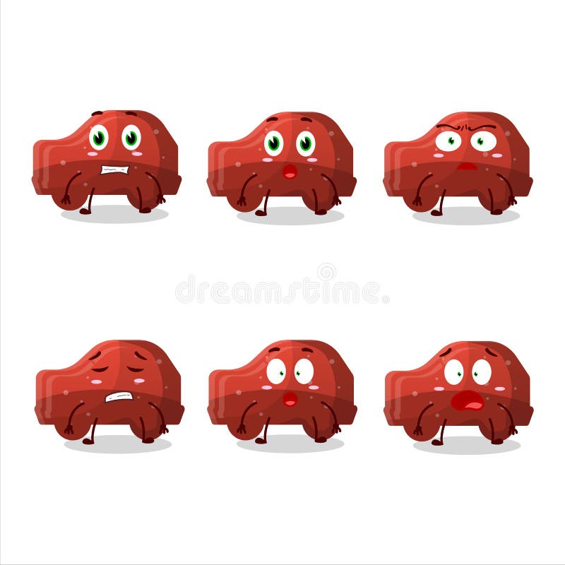 Character Cartoon of Red Car Gummy Candy with Scared Expression Stock ...