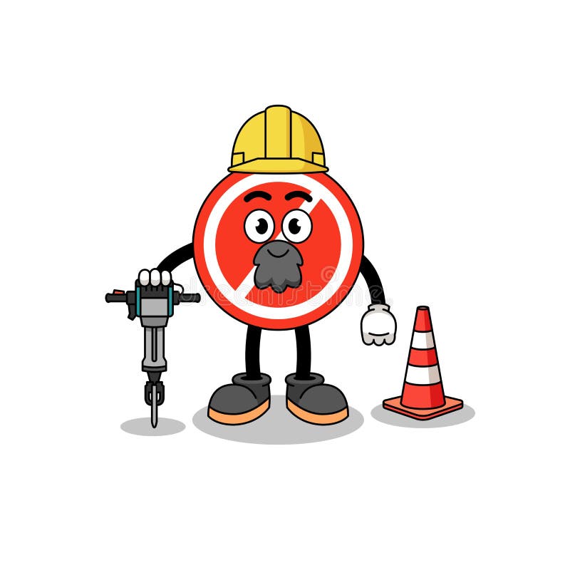 Character Cartoon of Stop Sign Working on Road Construction Stock ...