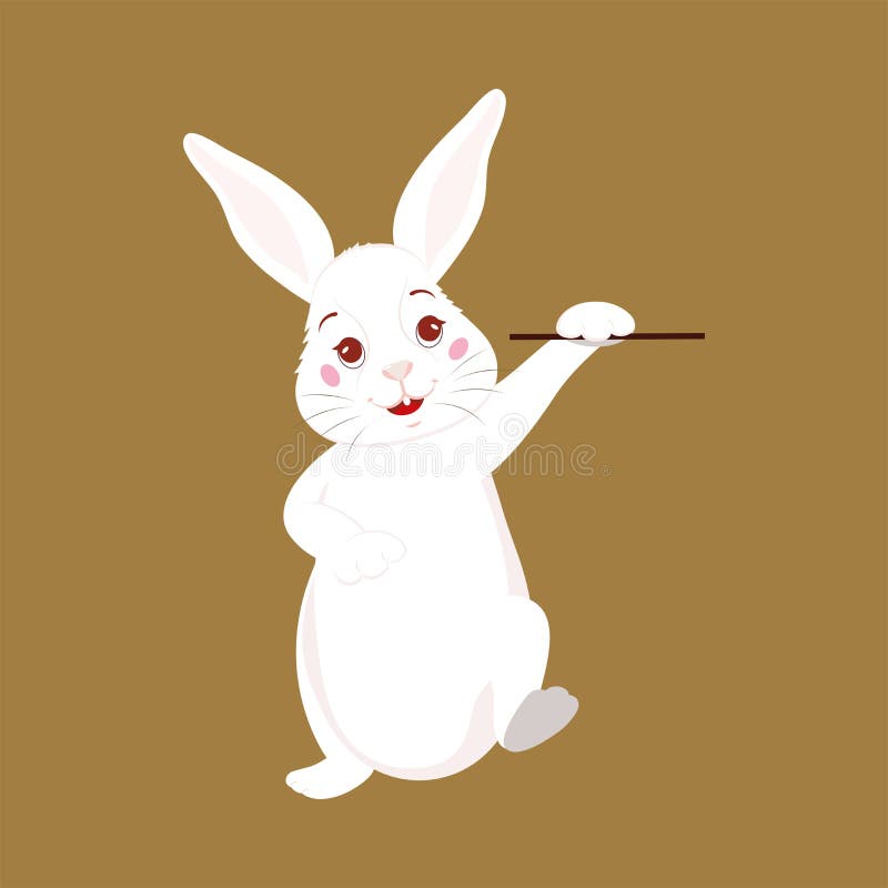 Character of Cheerful Bunny Holding a Stick on Dark Golden Stock ...