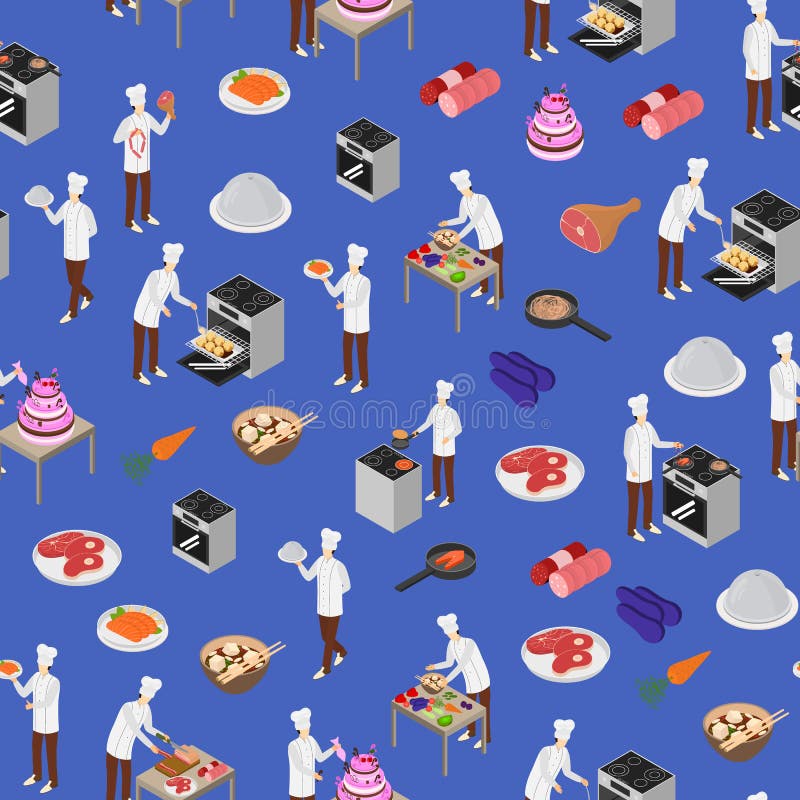 Character Chef Cooks Concept Seamless Pattern Background 3d Isometric ...