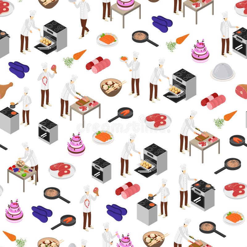 Character Chef Cooks Concept Seamless Pattern Background 3d Isometric ...