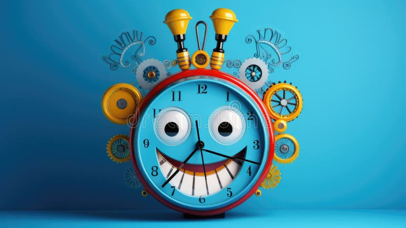 Character Clock Blue Background Stock Illustration - Illustration of ...