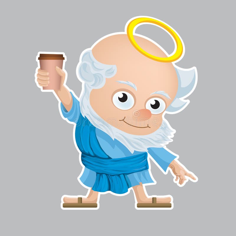 Character Cute Cartoon. God and Coffee. Stock Illustration ...