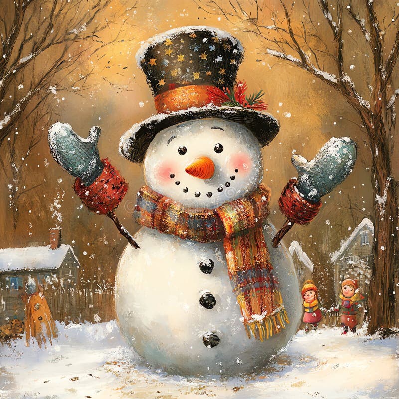 Character Cute Friendly Snowman with a Top Hat and a Broom Stock Photo ...