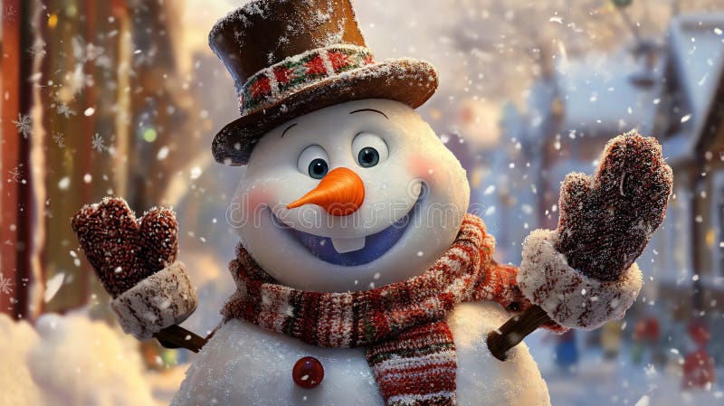 Character Cute Friendly Snowman with a Top Hat and a Broom Stock Image ...
