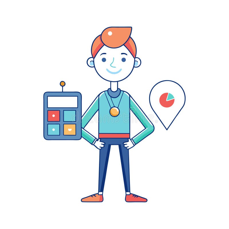 Character with Data Analysis Tools: Dashboard, Location Pin, and Analytics Stock Vector ...