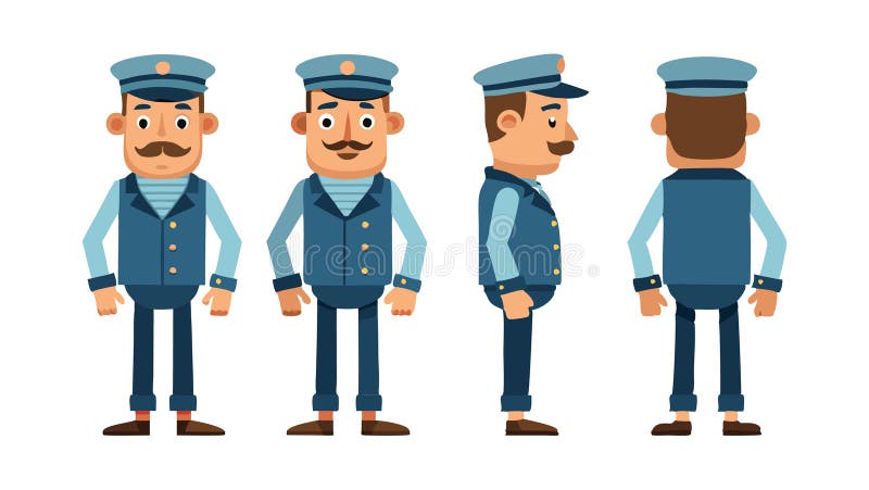Character Design of Joyful Cartoon Train Conductor in Uniform from ...
