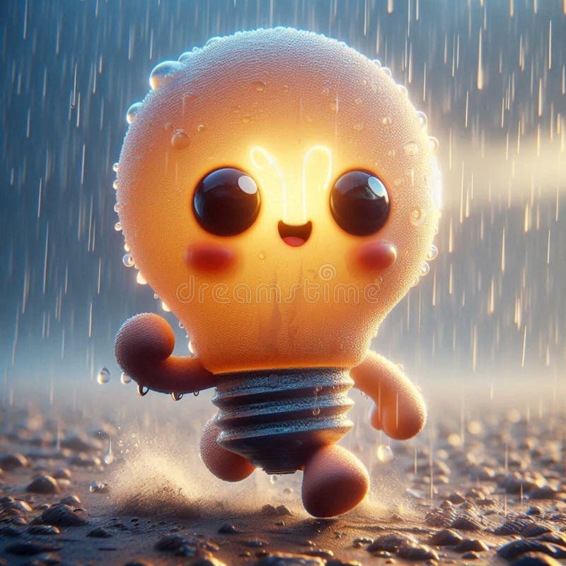 Character Design of a Light Bulb Running in the Rain Stock Illustration ...