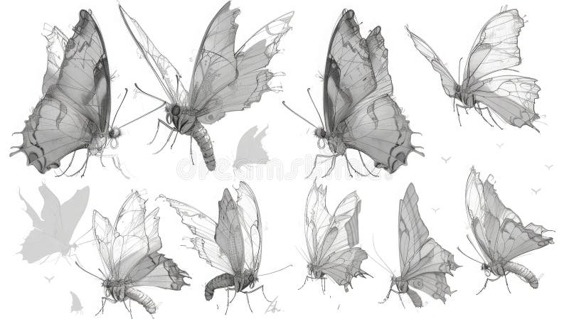 Character Design Sheet: Butterfly Anatomy Study in Pencil Sketch Stock ...