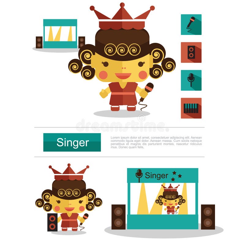 Character Design Singer Career, Icon Vector with White Background Stock ...