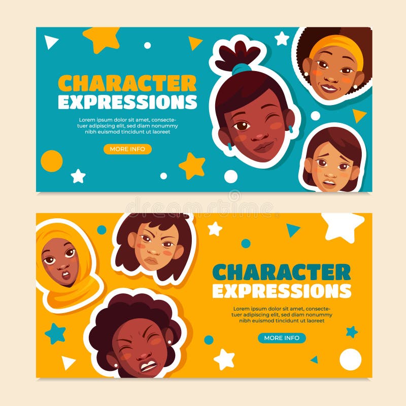 Character Expression Hand Drawn Banner Set Stock Illustration ...