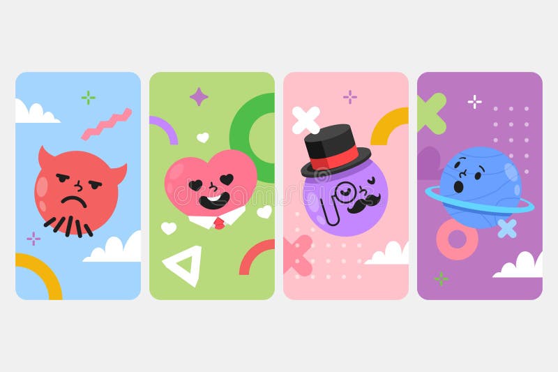 Character Expressions in Cards in Hand Drawn Design Stock Illustration ...