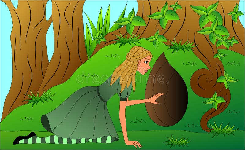 A Character from a Fairy Tale, a Girl in Front of a Rabbit S Hole ...