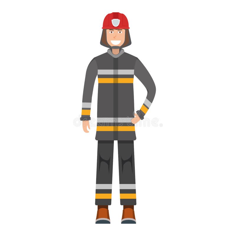 Character Fireman Standing Isolated on White, Flat Vector Illustration ...