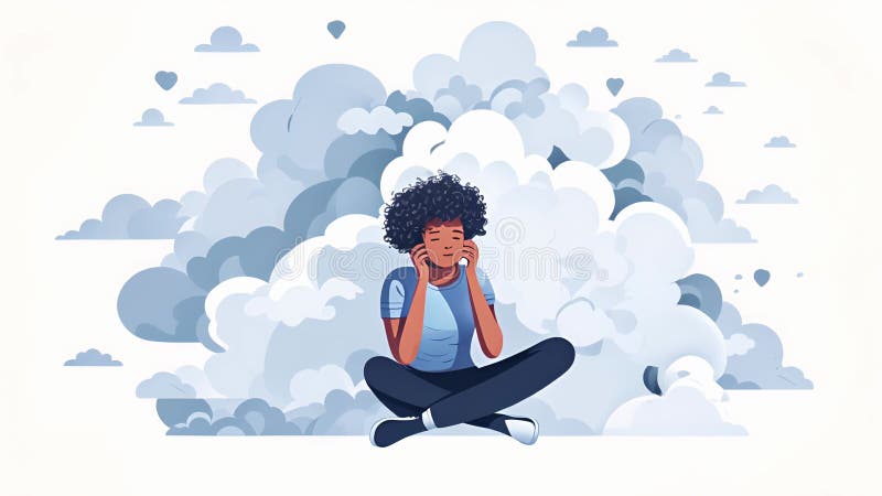 A Character Floating in a Cloud of Thoughts Stock Video - Video of ...