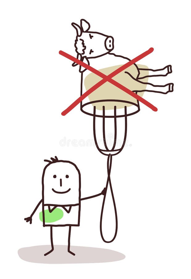Character with Fork - No Meat Stock Vector - Illustration of boycott ...