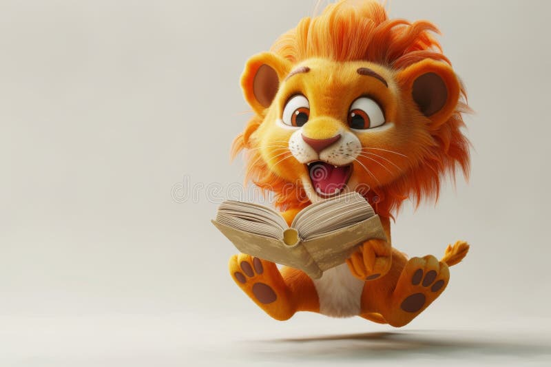 A Character in the Form of a Smart Lion Reading a Book . 3d ...