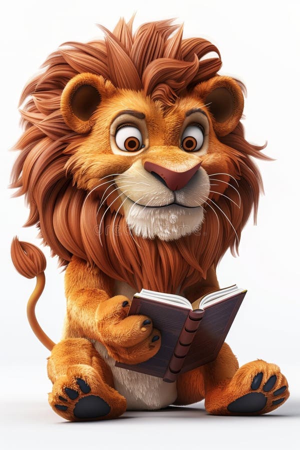 A Character in the Form of a Smart Lion Reading a Book . 3d ...