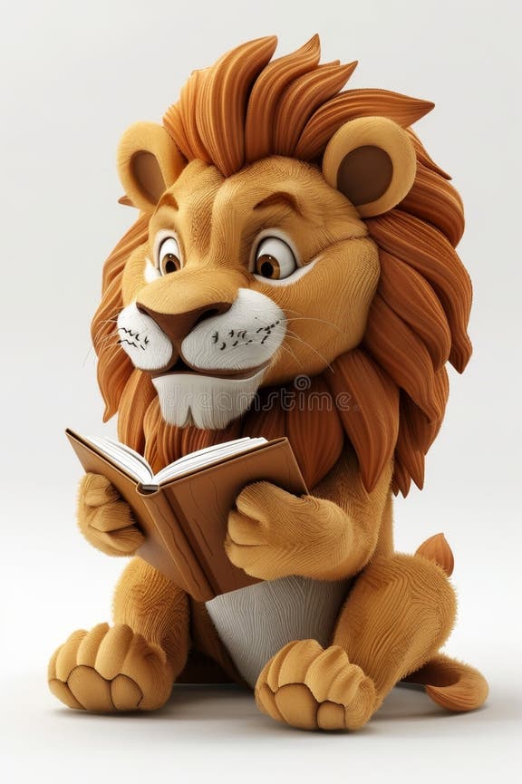 A Character in the Form of a Smart Lion Reading a Book . 3d ...