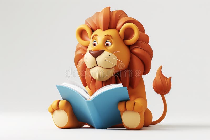 A Character in the Form of a Smart Lion Reading a Book . 3d ...