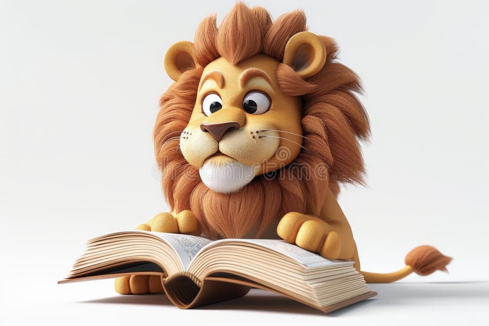 A Character in the Form of a Smart Lion Reading a Book . 3d ...