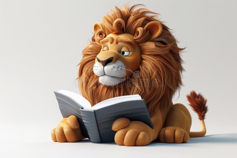 A Character in the Form of a Smart Lion Reading a Book . 3d ...