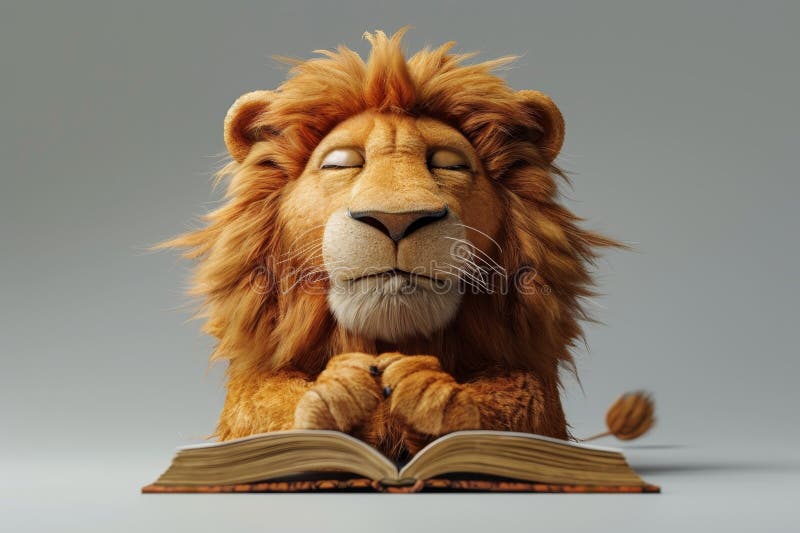 A Character in the Form of a Smart Lion Reading a Book . 3d ...