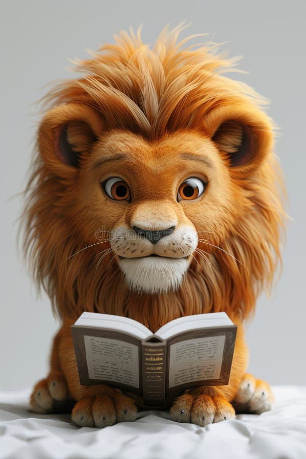 A Character in the Form of a Smart Lion Reading a Book . 3d ...