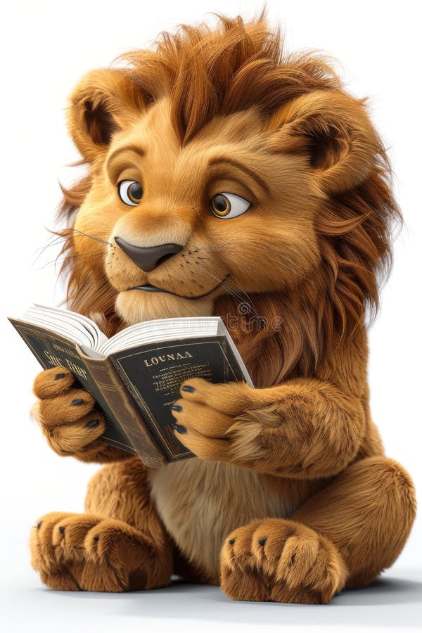 A Character in the Form of a Smart Lion Reading a Book . 3d ...